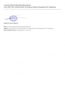 Certificates – Universal Plastic & Metal Manufacturing Limited