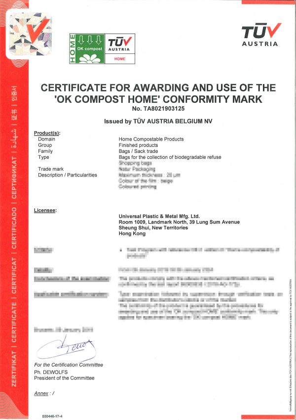 Certificates – Universal Plastic & Metal Manufacturing Limited